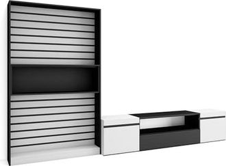 Skraut Home Wohnzimmerm&ouml;bel f&uuml;r TV | Esstisch-Set | 210 x 186 x 35 cm | f&uuml;r Fernseher bis 80 Zoll | TV-M&ouml;bel | moderner Stil | Schwarz und Wei&szlig;