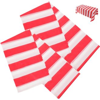 NUOBESTY 2 St&uuml;ck Gestreifte Tischdecken Rot Wei&szlig; 137x274cm aus Vinyl f&uuml;r Zirkusparty Geburtstagsfeier Dekoration
