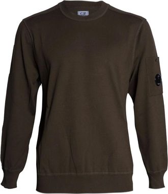 C.P. Company C.p. Company, Homme, Pulls, Vert, Taille: XL Pull Ras du Cou en Coton Sea Island avec D&eacute;tail Lens