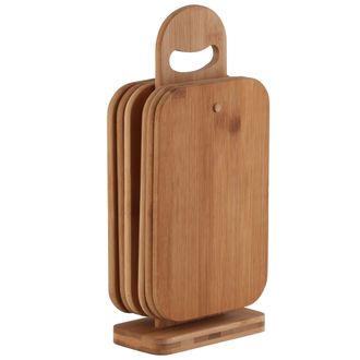 axentia Axentia Schneidebrett-Set 7 teilig - 6 Brettchen aus Bambus-Holz - Brettchenst&auml;nder mit Fr&uuml;hst&uuml;cksbrettchen - Holzbrett hohe Schnittfestigkeit & schon