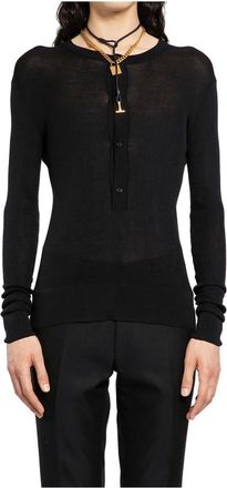 Tom Ford Homme, Pulls, Noir, Taille: XL Silk Viscose Rib Henley