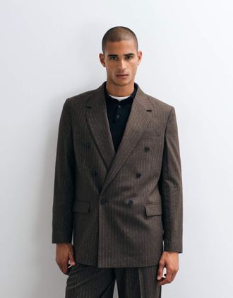 Asos zweireihige Relaxed-Anzugjacke mit braunem Nadelstreifen