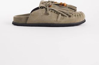 Asos Milo - Hochwertige Wildleder-Mules in Oliv mit Fransen-Gr&uuml;n