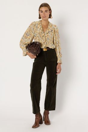 Gerard Darel Pantalon droit en velours &agrave; c&ocirc;tes - CELESTE - Kaki moyen