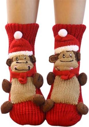 Generic Chaussettes de sol antid&eacute;rapantes en laine pour femme Motif dessin anim&eacute;, rouge past&egrave;que, A