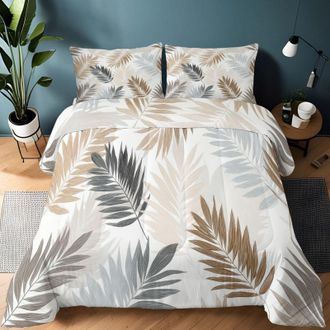 Generic Braun Bettdecke 4 Jahreszeiten, Tropischer Stil Warme Schlafdecke Steppdecke 264 x 229 cm - Einfache Palmblattartige Streifen Waschbare Bettdecke Wend