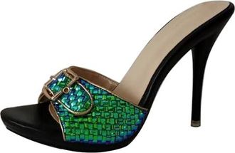 Miyoopark Mules sexy pour femme avec talon aiguille Mule d&eacute;t&eacute;, T13 vert tiss&eacute;, 43 EU