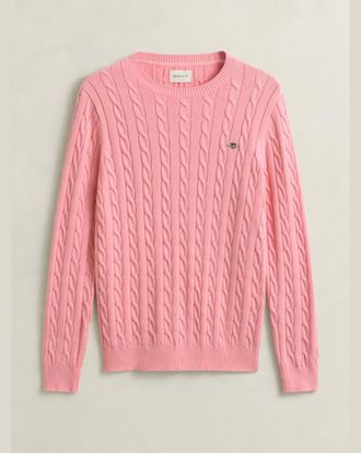 GANT Rundhalspullover aus Baumwolle mit Zopfmuster und kleiner Logo-Stickerei in