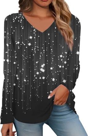 Generic Tunique Noël Femme Haut à Sequins Disco Blouse Pailletté Chemises Glitter Manche Longues T Shirt Brillante Blouse Shirt Slim Blouses Grande Taille Ret