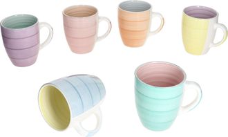 MamboCat Pastello Becher-Set 6-TLG. Steingut Pastellfarben - Bunte Strudeloptik - 400 ml - Robust & Pflegeleicht - Spülmaschinen- & Mikrowellengeeignet
