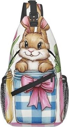 Generic Sac &agrave; dos &agrave; bandouli&egrave;re pour homme Motif lapin de P&acirc;ques et fleurs printani&egrave;res