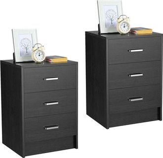 Yaheetech 2 Table de Chevet Table de Nuit Chambre &agrave; Coucher avec 3 Tiroirs 40 x 35 x 60 cm Commode de Salon Bureau Moderne Noir - Yaheetech