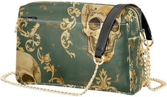 Mnsruu Sacs à bandoulière vintage en cuir doré avec crânes et sac à main