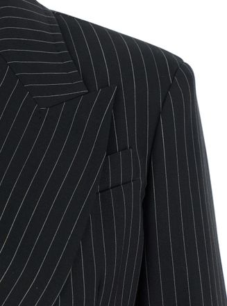 Max Mara Womens Black Double-Breasted Jacket With Stripes Virgin Wool Blazers