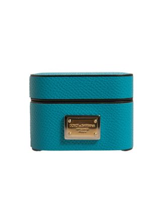 Dolce & Gabbana Unisex Green Leather Metal Logo Plaque Holder Airpods Case Accessory