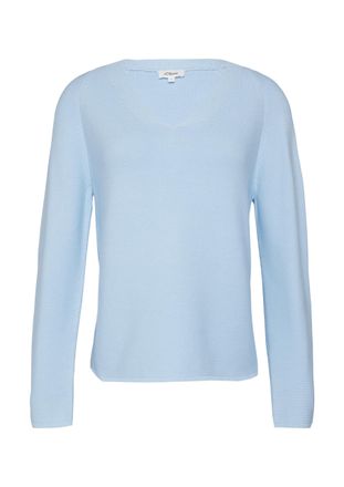 s.Oliver Gerippter Strickpullover aus Baumwollmix mit V-Ausschnitt hellblau 40