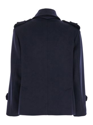 Max Mara Womens Blue Double Breasted Jacket With Wide Lapels Virgin Wool Coat