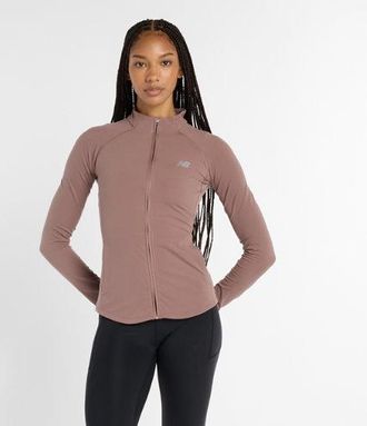 New Balance Damen NB Harmony Full Zip in Braun, Poly-Strick, Gr&ouml;&szlig;e L