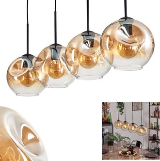 HOFSTEIN Pendelleuchte Ripoll, Pendellampe aus Metall/Glas in Schwarz/Bernstein/Klar, Leuchte im modernen Retro/Vintage-Design mit Schirmen aus Glas (&Oslash; 20 cm),