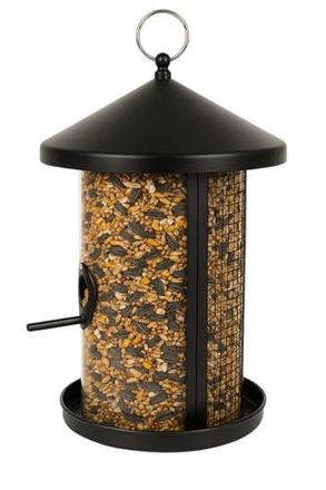 Flamingo Vogelfutterspender - Eira Schwarz - 31 cm - Für Körner & Erdnüsse - Metall & Polycarbonat - Schutzgitter - Flamingo