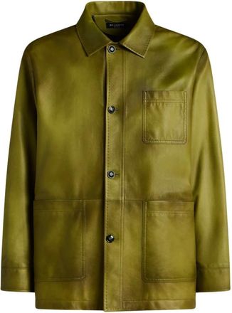 Kiton Homme, Vestes, Vert, Taille: XL Leather Jacket