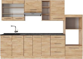 Vicco Küchenzeile Fame-Line, Goldkraft Eiche, 280 cm, AP Anthrazit