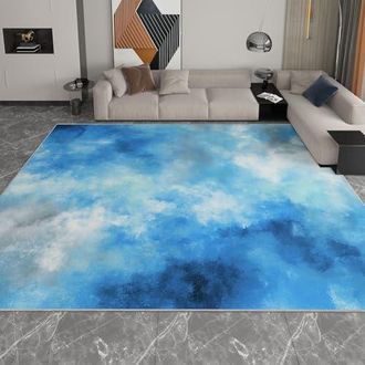 Generic Bleu Marine Tapis Salon 140 x 200 cm, Texture Grunge Motif Tapis Chambre Lavable Abstrait avec Support Antid&eacute;rapant et Bordure Durable, Carpet Moquett