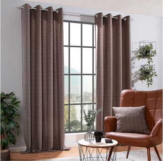 Heimtexland Ösenschal Cosy mit Woll-Charakter Blickdicht Tartan kariert HxB 240x135 Vorhang Schotten-Karo Deko Gardine Typ899 braun