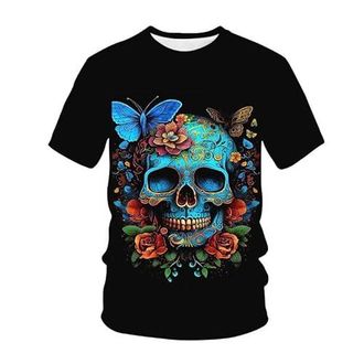 Generic T-shirt &agrave; manches courtes pour homme Motif t&ecirc;te de mort 3D Halloween, Halloween-06, XXL