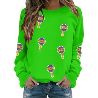 Generic Sweat-shirt imprim&eacute; tendance &agrave; manches longues en polaire douce &agrave; paillettes pour femme - Pull d&eacute;contract&eacute; &agrave; col rond - Haut &agrave; manches longues - Vert