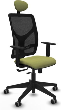 Piqueras y Crespo B&uuml;rostuhl mit 1D-Armen, h&ouml;henverstellbarer Lendenwirbelst&uuml;tze und festem Kopfteil, ausgestattet mit Syncro/Traslack und Schneideschaum, Schwarz/Olivgr