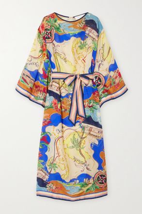 Zimmermann Robe Midi En Soie Biologique Imprim&eacute;e &Agrave; Ceinture Alight - Net Sustain - Bleu