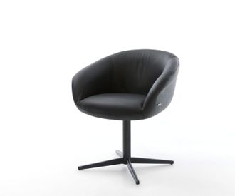 DELIFE Drehstuhl Vinka-Flex mit Armlehnen Echt-Leder Schwarz Fu&szlig;kreuz Schwarz 360&deg; drehbar Taschenfederkern, Esszimmerst&uuml;hle