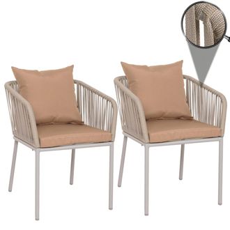 Mendler 2er-Set Gartenstuhl HWC-N41, Outdoor Armlehne, wetterfest Aluminium Seilgeflecht Rope - grau Kissen Taupe