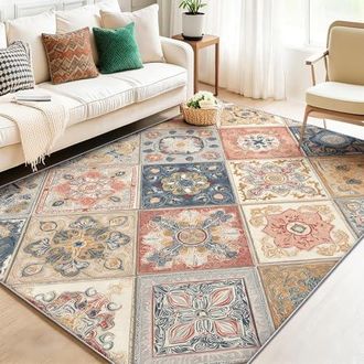 Generic Tapis &agrave; Motif Fleurs Traditionnelles Vintage Grand Antid&eacute;rapant &agrave; Poils Courts Doux Chambre Poil Ras de Sol Color&eacute;, 120 x 180 cm