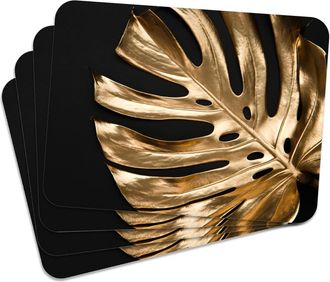 MG Design Set aus 4 Kork-Platzsets - Monstera Gold - 30 x 40 cm - hitzebeständig & abwischbar, mit Korkrückseite