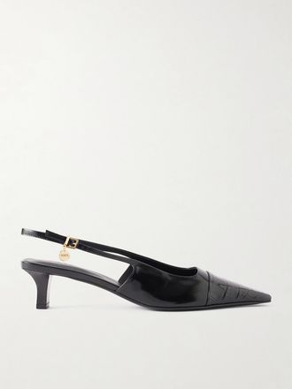 Tod's Embellished Croc-effect Leather Slingback Pumps - Black