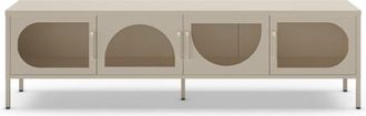 DRAWER Drawer - Meuble TV m&eacute;tal 4 portes r&eacute;ticul&eacute;es cr&egrave;me 180x35x50 cm - Design g&eacute;om&eacute;trique moderne - Pieds 15 cm pour nettoyage facile - 180x35x50H