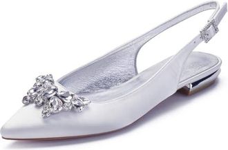 Generic Chaussures Plates De Mariée Confortable Femme Chaussures De Mariage Bride Arrière Bout Pointu Plates Sandales 2Cm,Blanc,36 EU