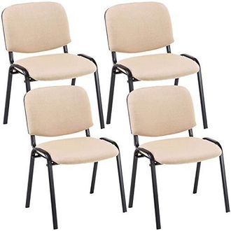 Clp Lot De 4 Chaises Visiteur Empilables Ken en Tissu I Chaise De Salle De Reception Confortable avec Dossier Pieds en M&eacute;tal Robuste, Couleur:cr&egrave;me