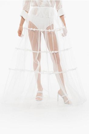 Elisabetta Franchi Tulle See Through Skirt with Bows size 40