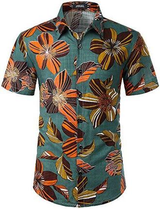 JOGAL Chemise hawaïenne, décontractée, à manches courtes, pour homme, motif floral, Rétro vert., XXXL