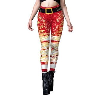 Generic Pantalon de surv&ecirc;tement de No&euml;l pour femme Imprim&eacute; &agrave; paillettes Ray&eacute; Legging de yoga d&eacute;contract&eacute;, jaune, XL