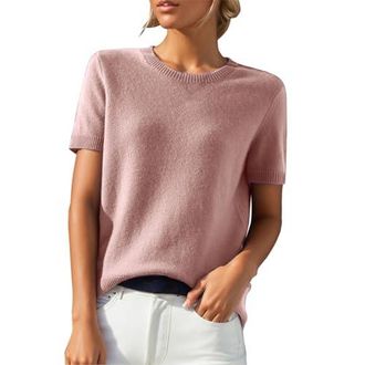Generic KonJim Pull tricot&eacute; &agrave; manches courtes pour femme - Col rond - Coupe ample - L&eacute;ger - Pour le bureau, le travail, l&eacute;t&eacute;, la plage, rose, XL