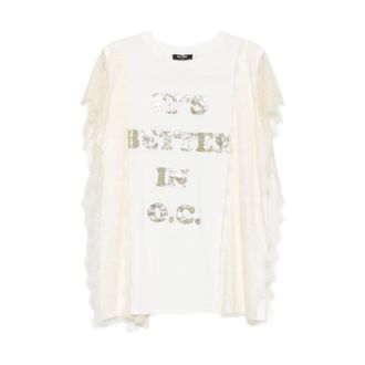 MY TWIN Twinset Femme, Blouses et Chemises, Beige, Taille: 40 FR Chemise Panna Logo Paillettes