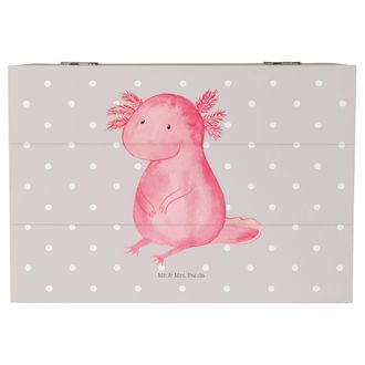 Mr. & Mrs. Panda 22 x 15 cm Holzkiste Axolotl null - Geschenk, XXL, Erinnerungsbox, Lebensweisheit, Molch, vergn&uuml;gt, Truhe, Erinnerungskiste