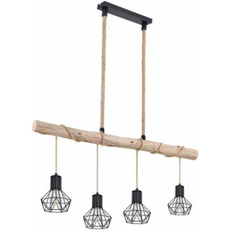 Globo Lighting Lampe suspendue avec poutre en bois naturel, cage lumineuse suspendue noire en bois style maison de campagne, noir, 4x douilles E27, LxlxH 100x15x120