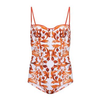 Dolce & Gabbana Femme, Maillots de bain, Blanc, Taille: 44 FR Maillot de bain une pi&egrave;ce imprim&eacute; majolique