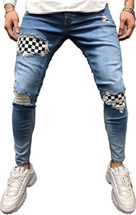 Onsoyours Jean Troué Homme Skinny Casual Slim Fit Pantalon Denim Styles Déchiré Sport Trousers avec Fermeture Éclair Casual Pants Trekking Outdoor Cargo Vintage