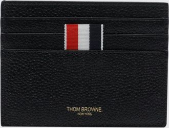 Thom Browne Porte-cartes en cuir de veau grain&eacute; avec languette tricolore en gros-grain